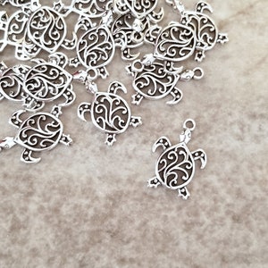 10 Ornate Sea Turtle Charms Small Filigree Sea Turtle Charms Beach ...