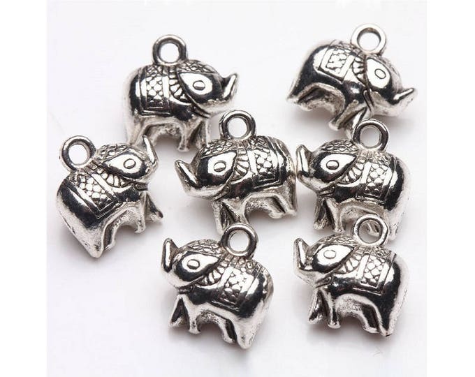 8 Sweet Baby Elephant Mini Charms Raised Trunk Good Luck Boho Adorable ...