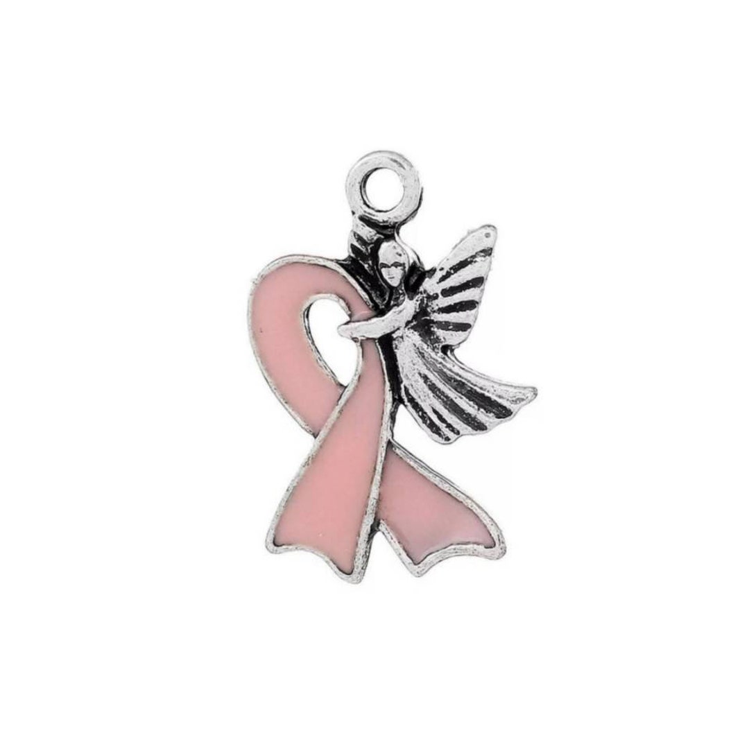 Pink Ribbon Charms Enamel Pink Ribbon With Angel Charms Pink Ribbon ...