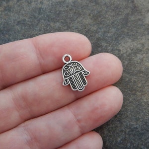 Small Hamsa Hand Charms Lovely Ornate Little Dark Silver Hand of God ...