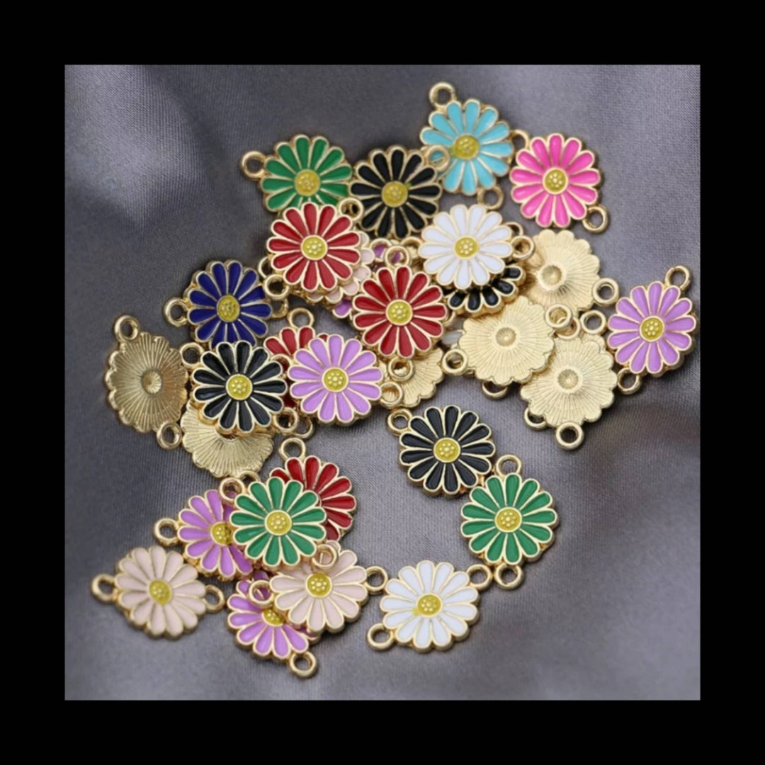 5 Small Enamel Daisy Connectors Colorful Bracelet Connectors Flower ...