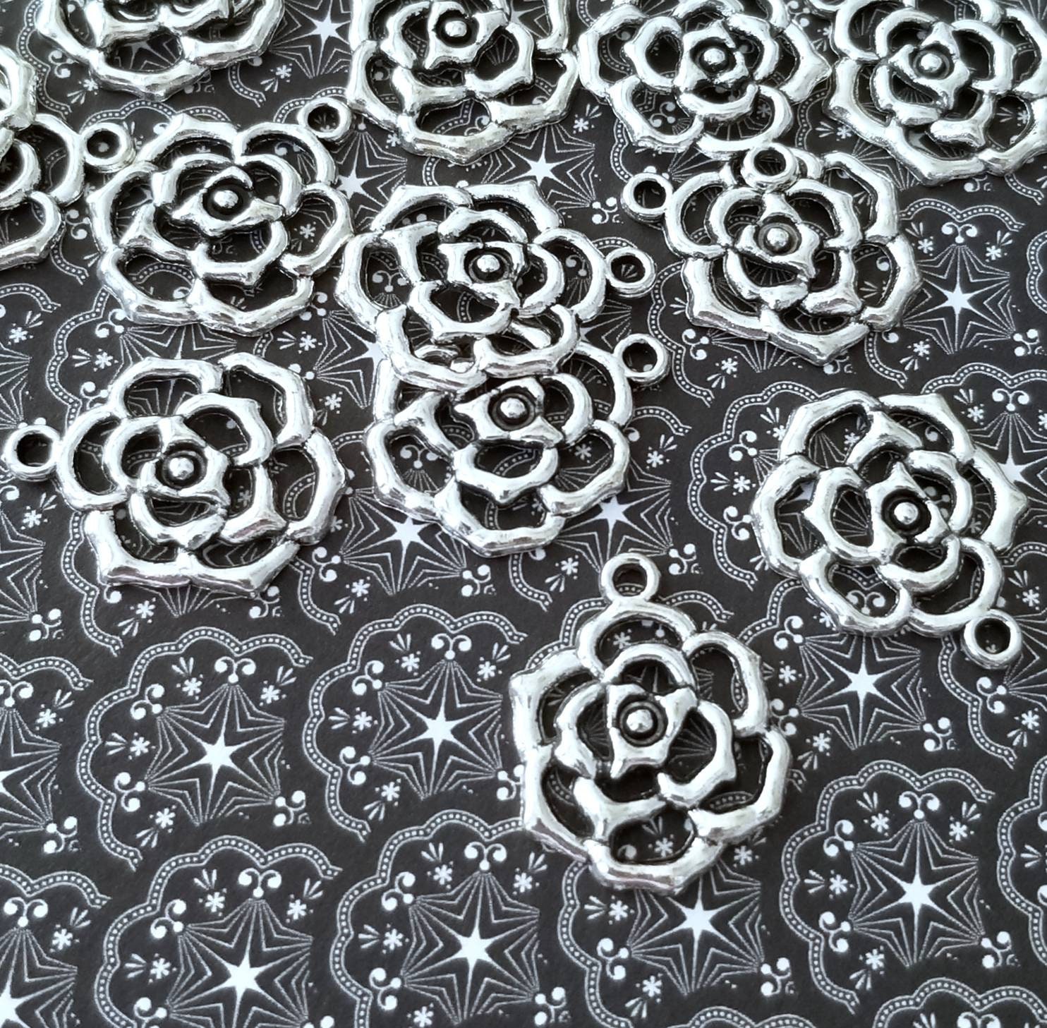 Beautiful Filigree Rose Charms Ornate Flower Silver Roses | Etsy