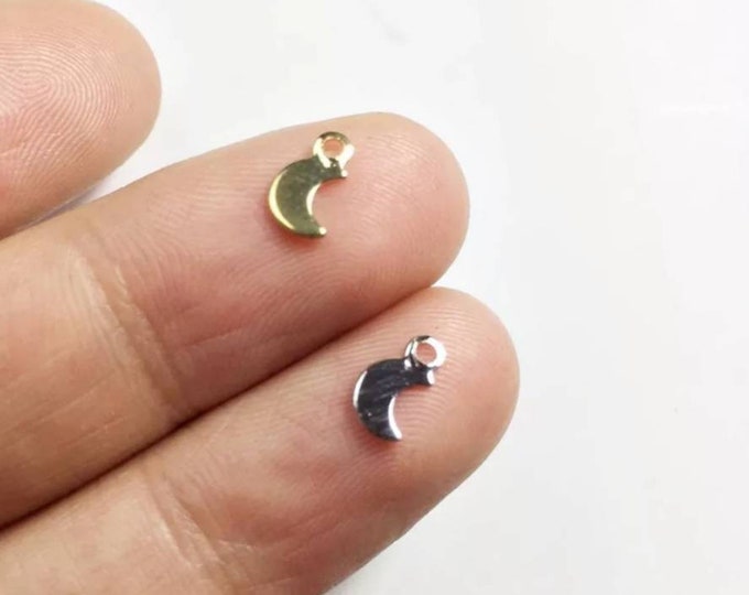 12 Teeny Tiny Gold or Silver Crescent Moon Mini Charms Extremely Small ...