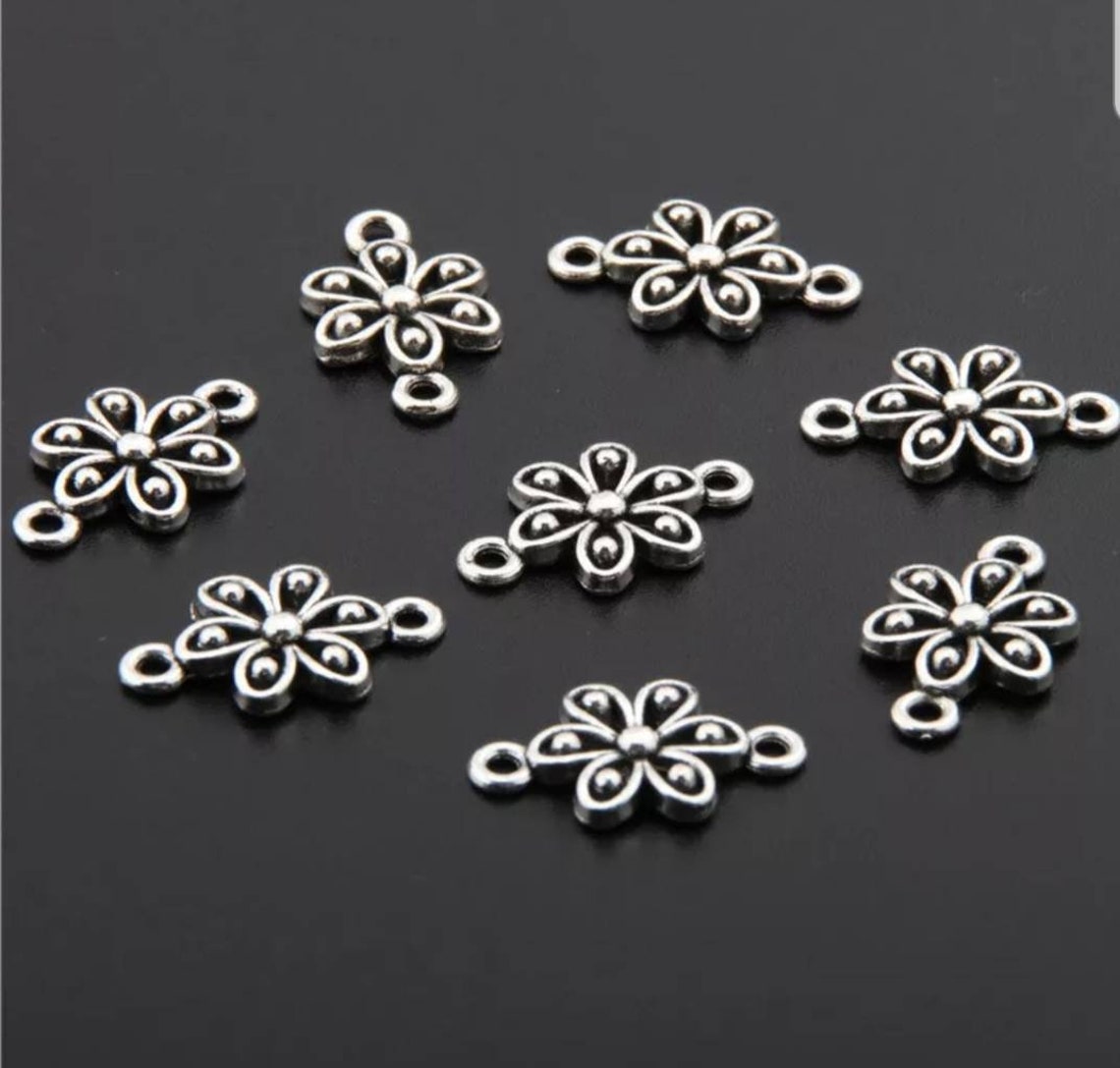 10 Mini Flower Connectors Sweet Little Floral Charms Bracelet Jewelry ...