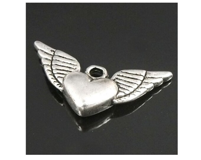 8 HEART With Wings Charms Winged Hearts Atq Silver Tone Love Valentine ...