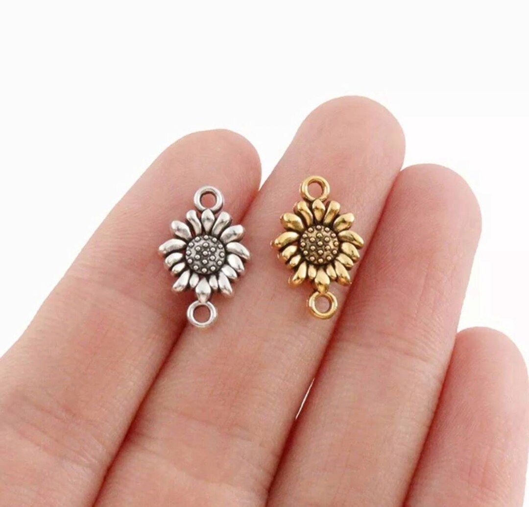 Small Sunflower Connectors Silver or Antique Gold Flower Connectors ...