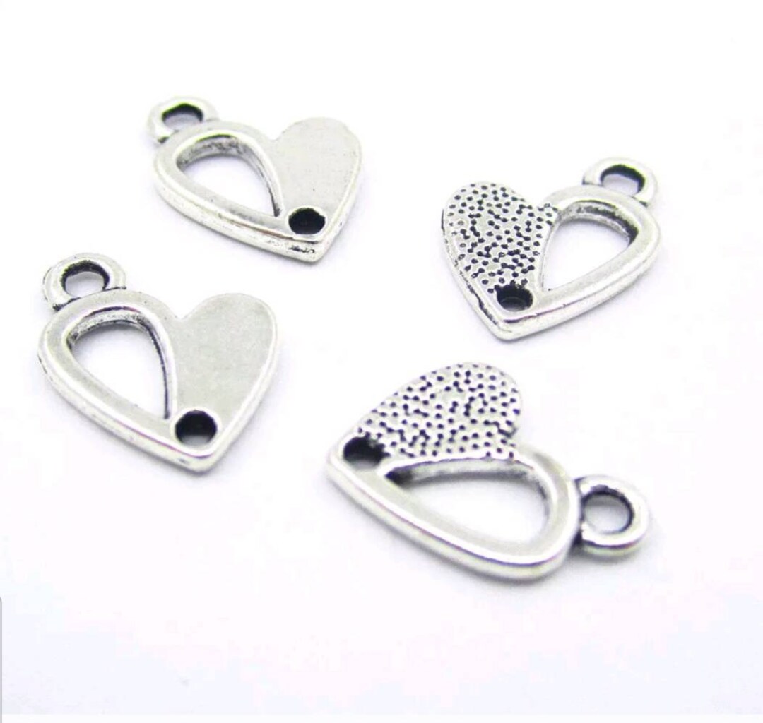 12 Tiny Heart Connector Charms Silver Heart Mini Charms Valentine's Day ...