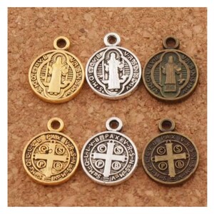 10 Tiny St Benedict Charms Silver Bronze Gold Saint Benedict Medals Mini Protection Charms ...
