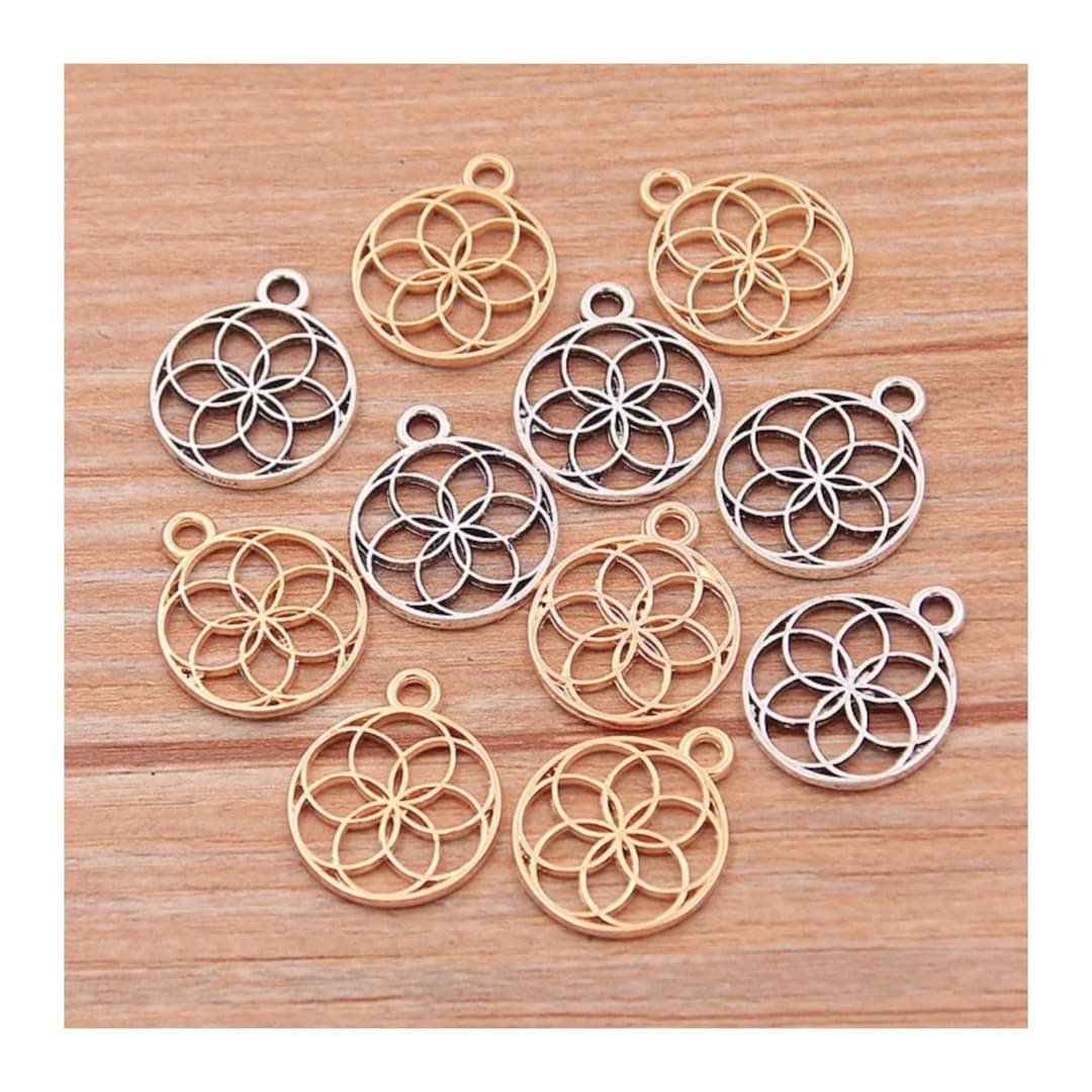 Flower of Life Charms Small Filigree Flower Charms Soft Gold or Dark ...
