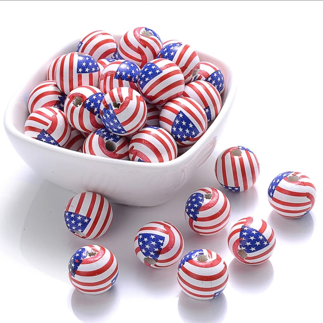 Wooden Flag Beads Larger Size Flag Focal Beads Lightweight Painted ...
