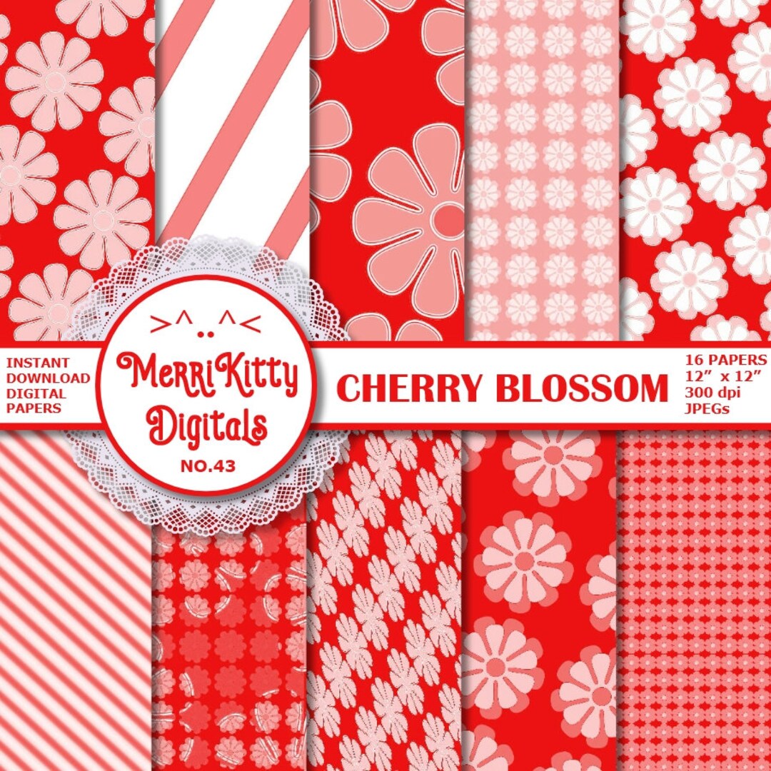 Cherry Blossom INSTANT DOWNLOAD Digital Scrapbook Paper Pack NO.43 10 ...
