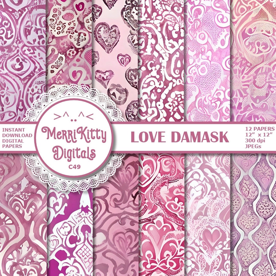 Pink Damask Digital Papers C49 INSTANT Download Digital Damask ...