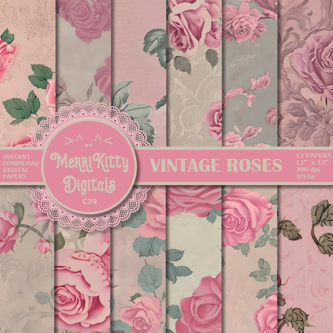 Vintage Roses Digital Papers C39 Instant Download Rose Digital ...