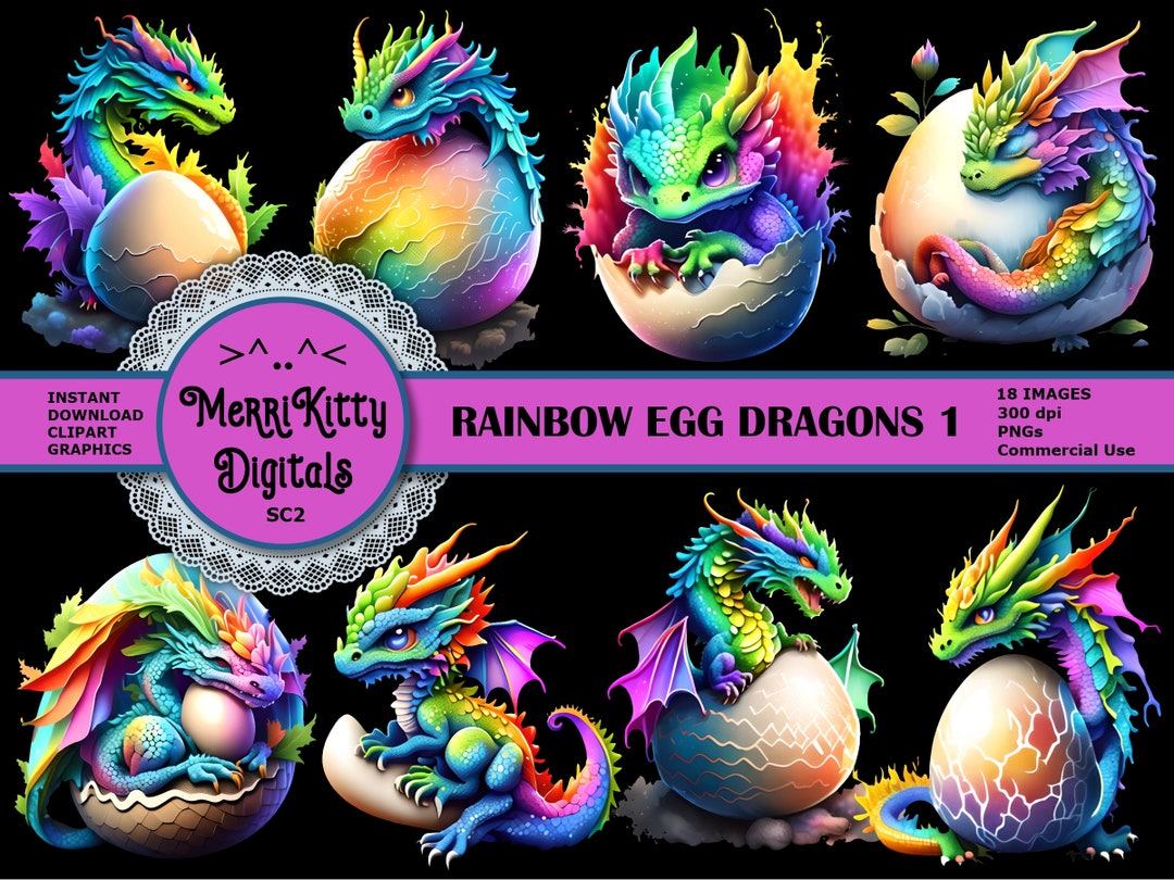 Rainbow Egg Dragon Clipart SC2 18 Rainbow Dragon Graphic Images Instant ...