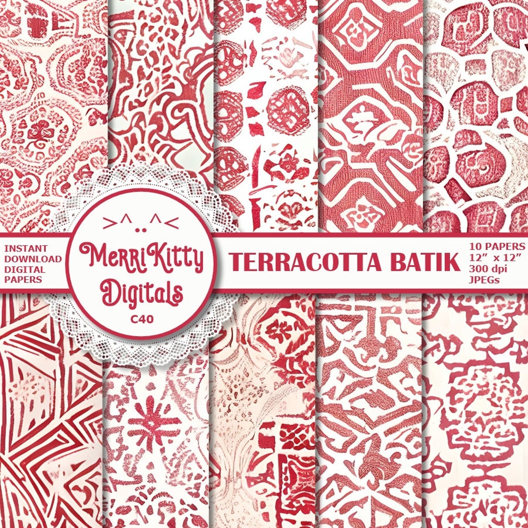 Terracotta Batik Digital Papers C40 INSTANT Download Digital Damask ...