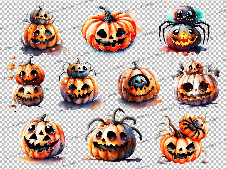 Scary Cute Pumpkin Clipart SC32 31 Pumpkin Graphic Images Instant ...