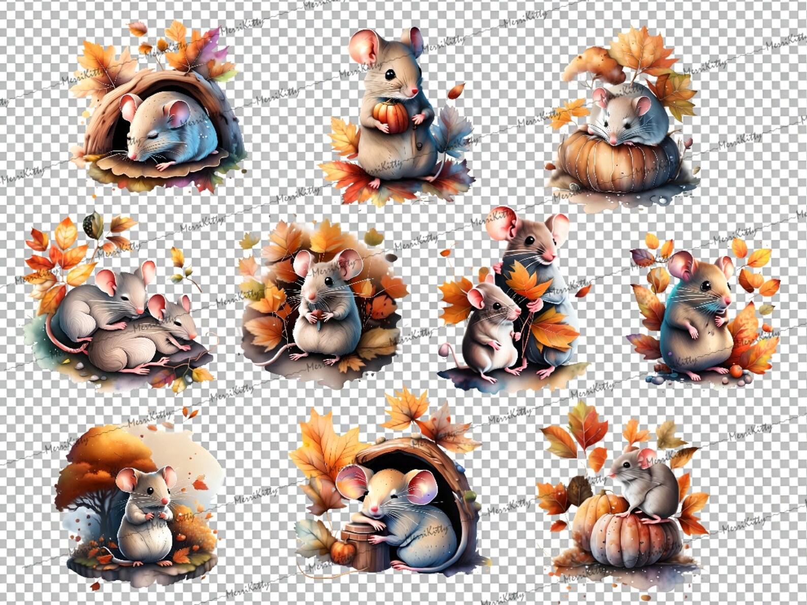Autumn Mice Clipart SC95 18 Mice Graphic Images Downloadable Commercial ...