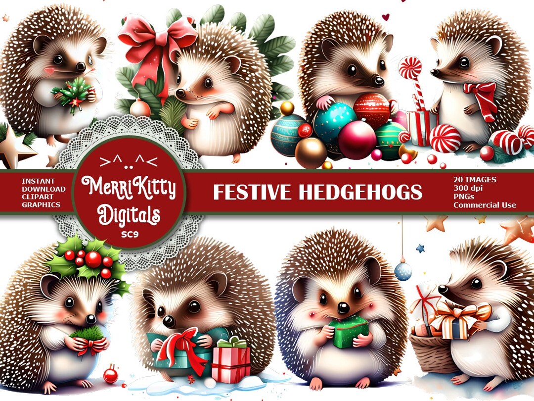 Christmas Hedgehogs Clipart SC9 20 Christmas Graphic Images Xmas ...