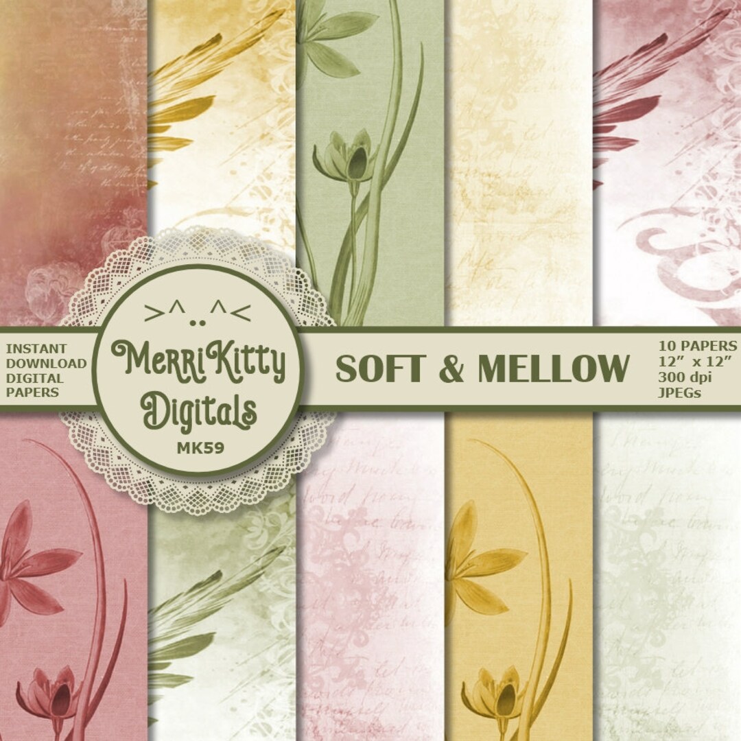 Soft & Mellow Digital Papers Instant Download Digital Scrapbook Pack ...