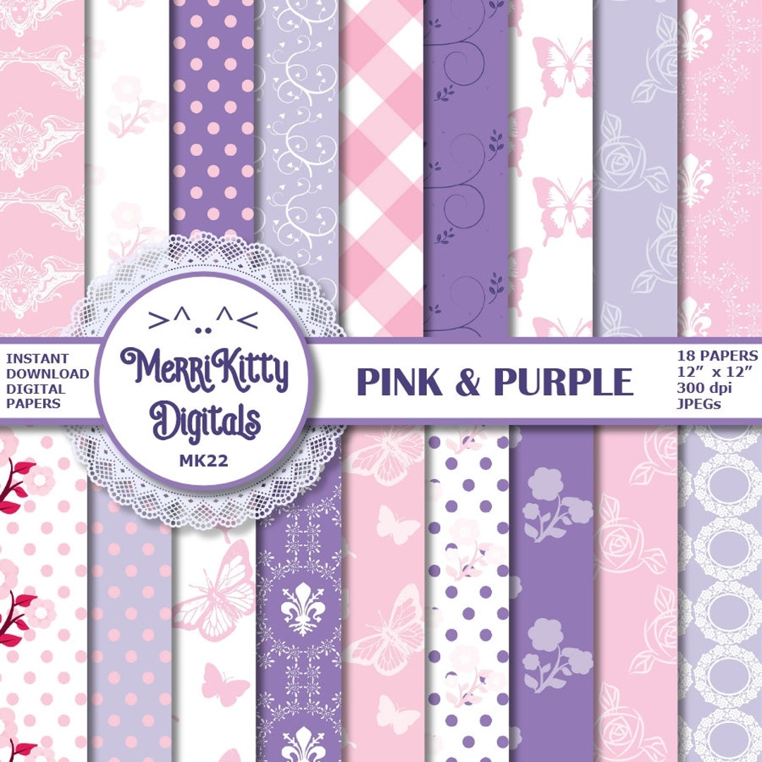Pink and Purple Digital Scrapbook Paper Pack MK22 Instant Download 18 ...