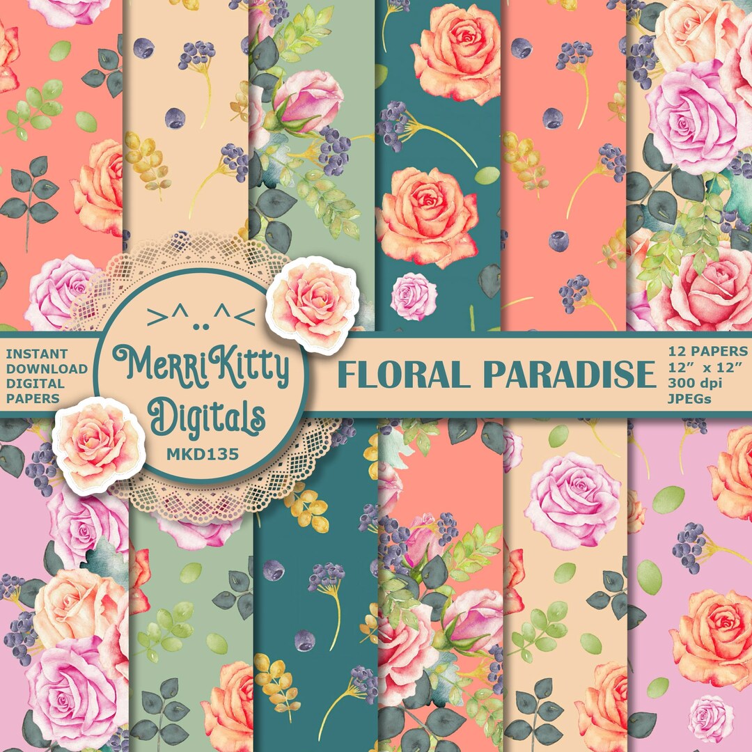 Watercolour Roses Digital Papers Instant Download Rose Papers Digital ...