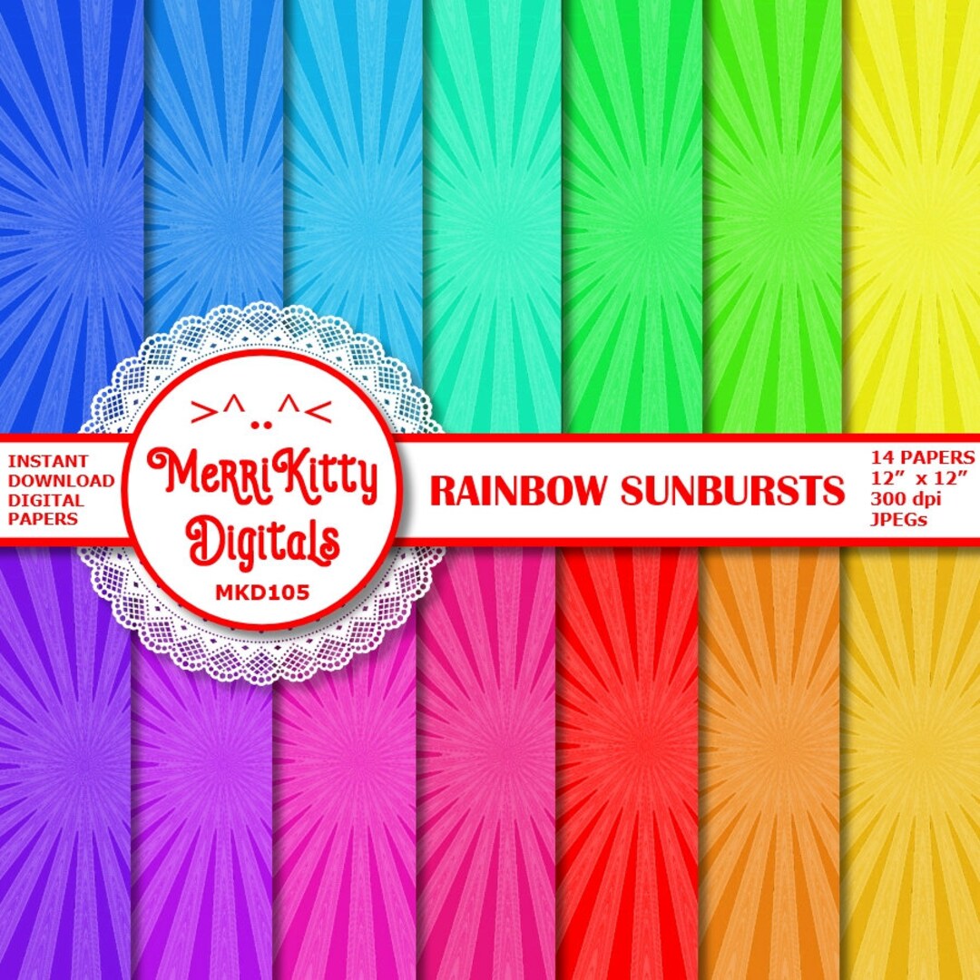 Rainbow Sunburst Digital Papers MKD105 INSTANT Download - Etsy