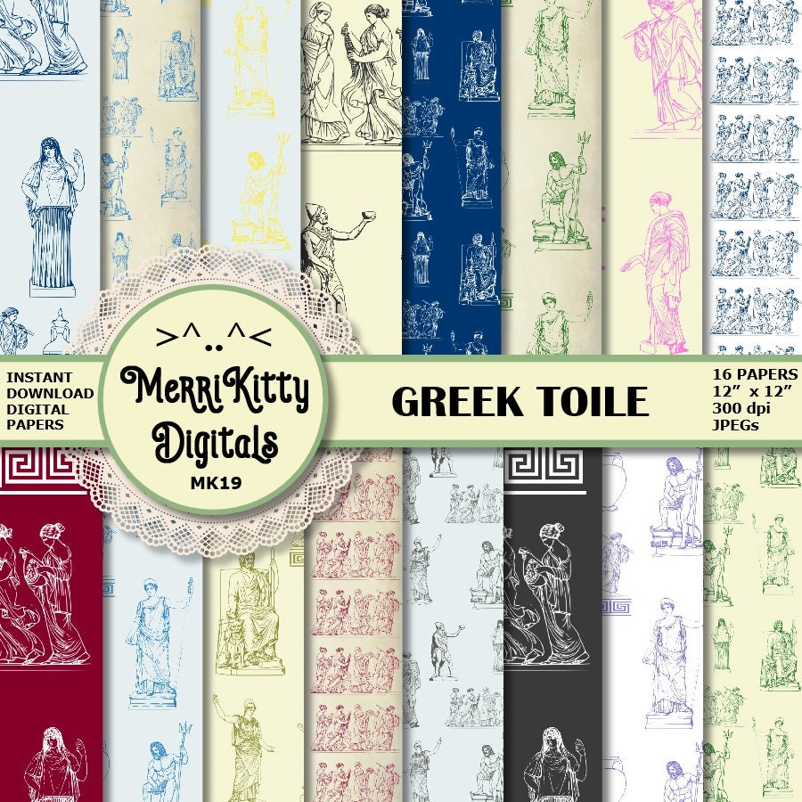 Greek Toile Digital Papers Instant Download Digital Scrapbook Paper ...