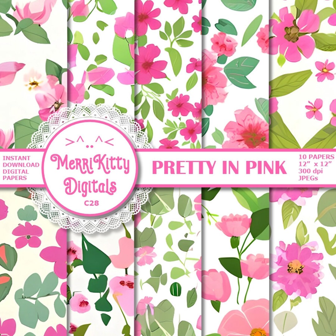 Pink Flower Digital Papers Instant Download Pink Floral Papers Digital ...