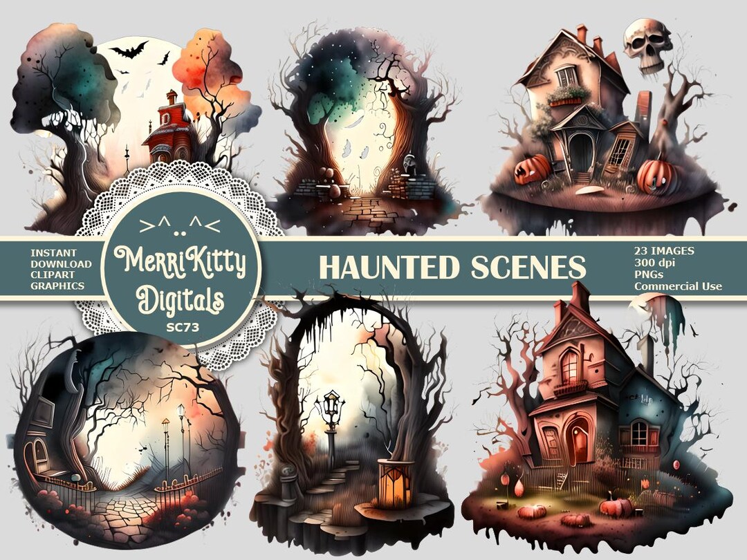 Haunted Scenes Clipart SC73 23 Spooky Scene Graphic Images Instant ...