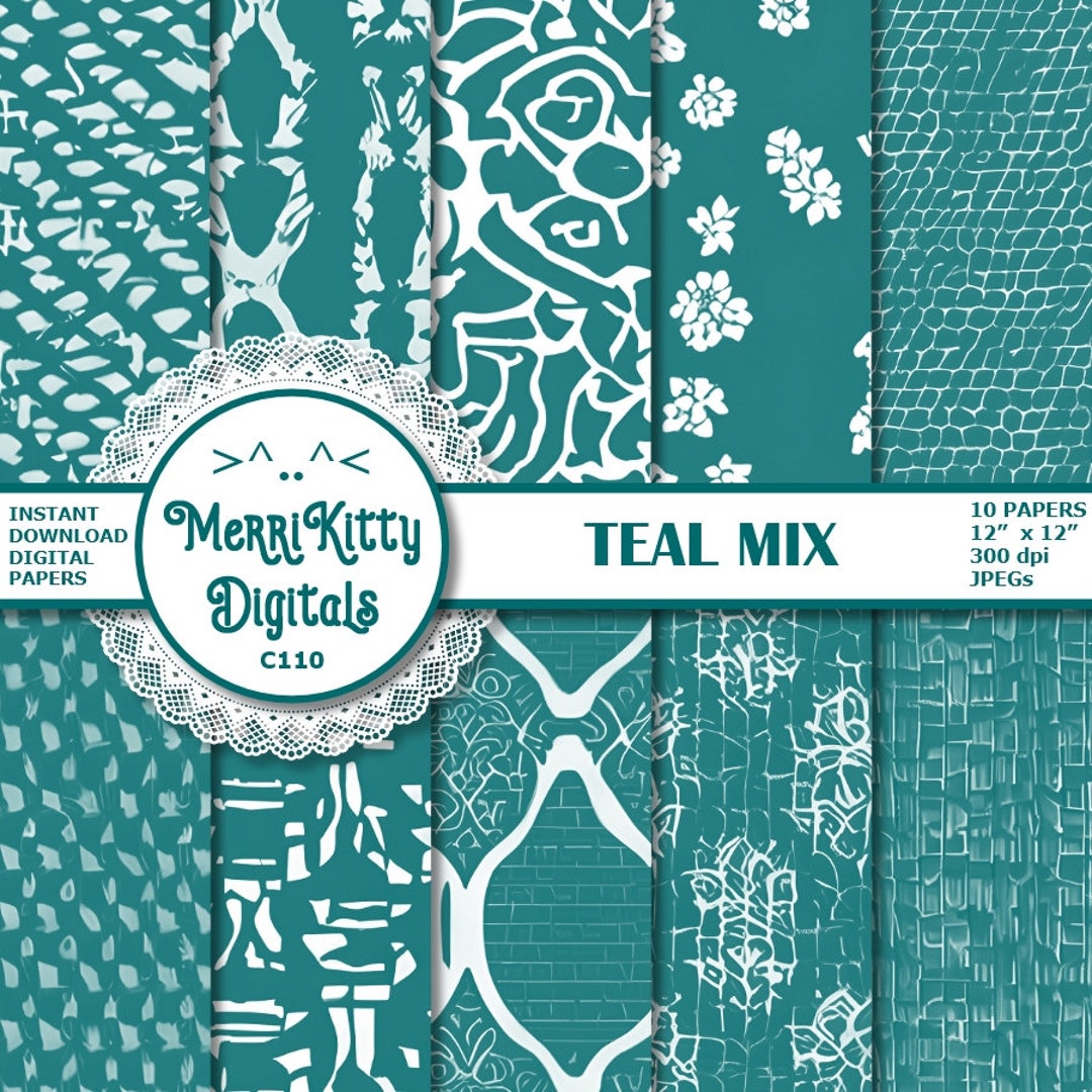 Teal & White Digital Papers C110 INSTANT Download Teal Digital ...