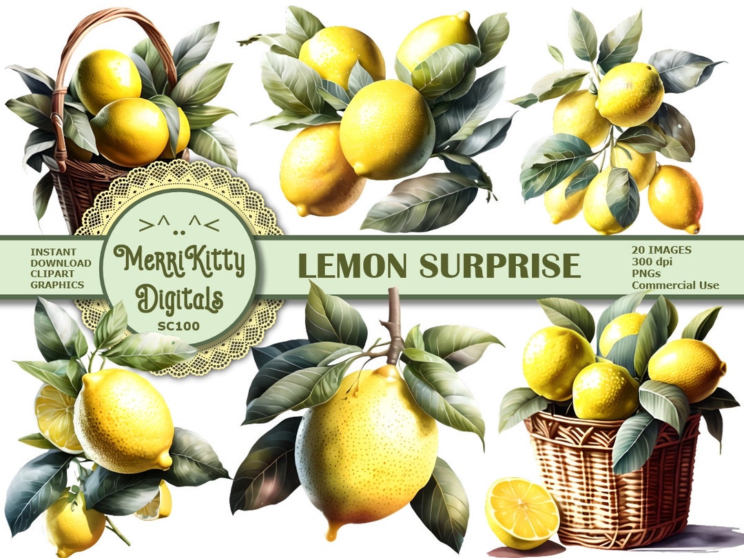 Lemon Surprise Clipart SC100 20 Lemon Graphic Images Instant Download ...