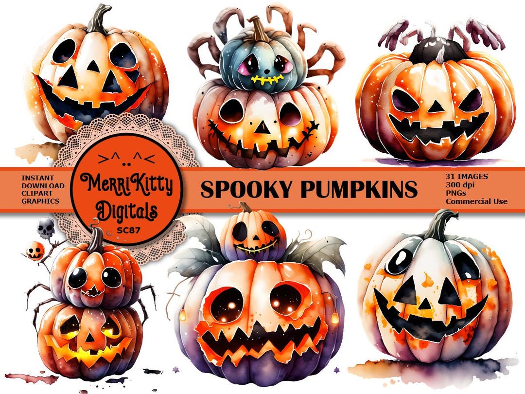 Spooky Pumpkin Clipart SC87 31 Pumpkin Graphic Images Instant Download ...