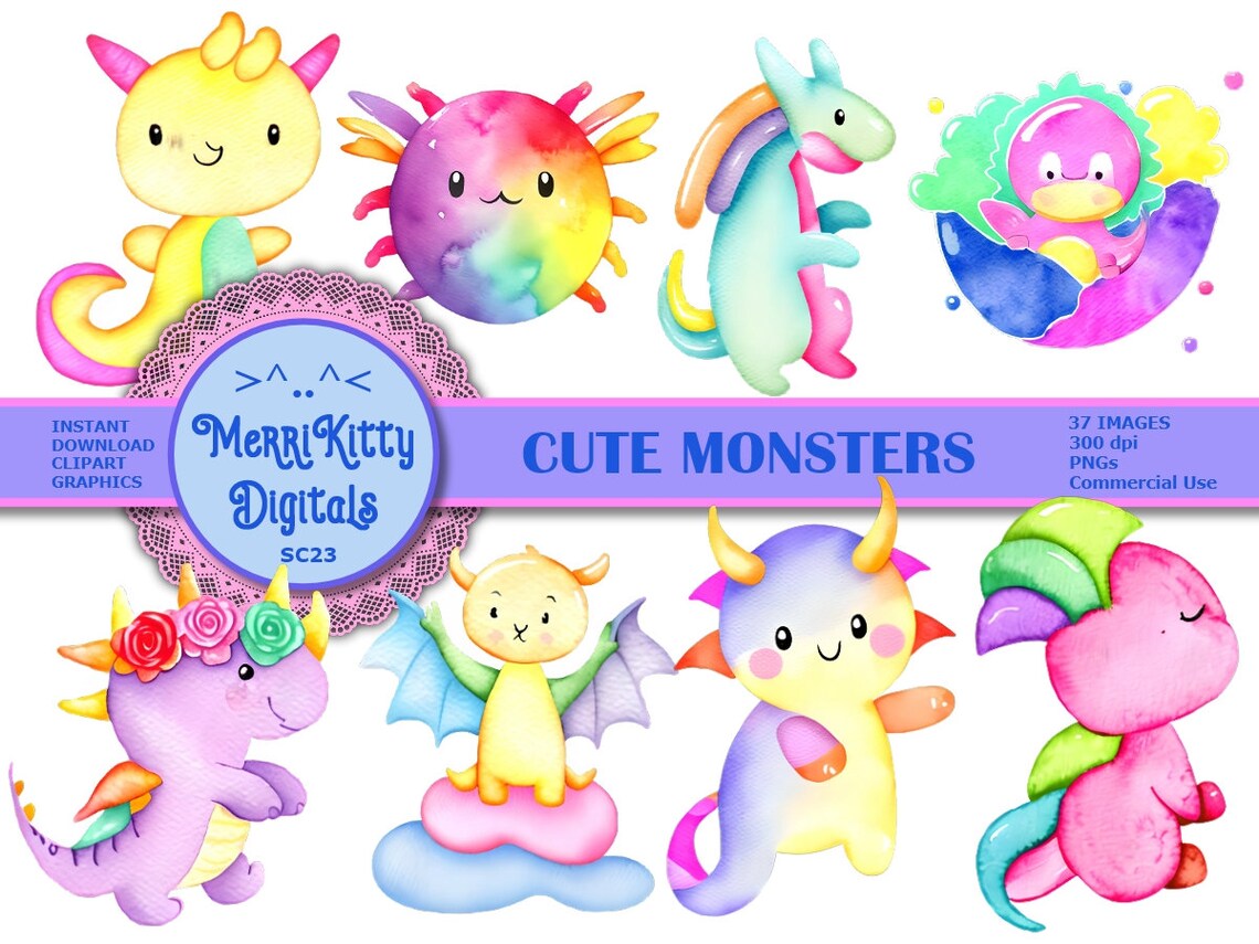 Cute Monster Clipart SC23 37 Rainbow Monsters Graphic Images Instant ...