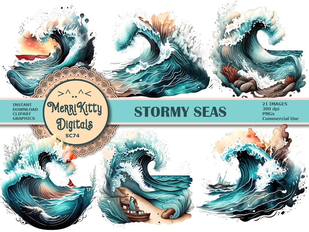 Stormy Sea Clipart SC74 21 Ocean Waves Graphic Images Instant Download ...