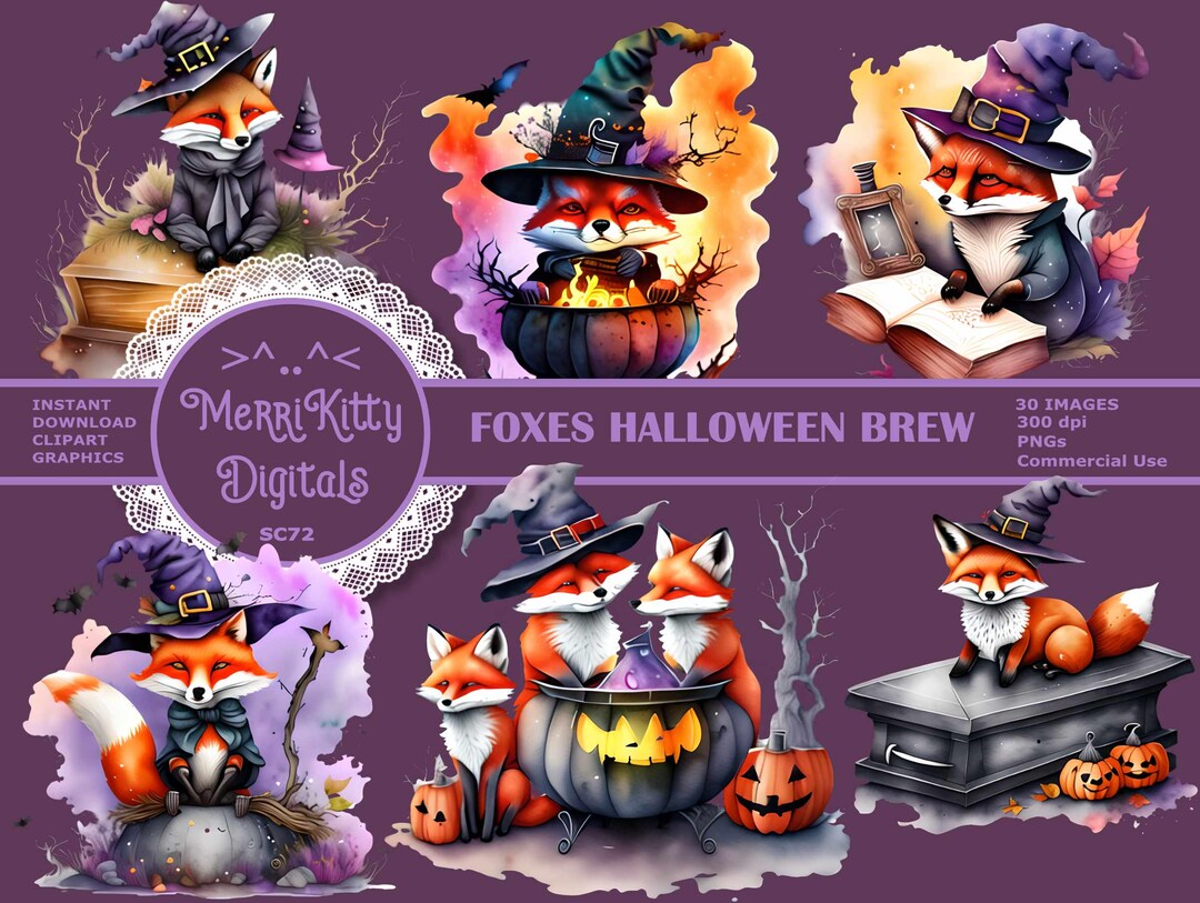 Halloween Fox Clipart SC72 30 Spooky Fox Graphic Images Instant ...