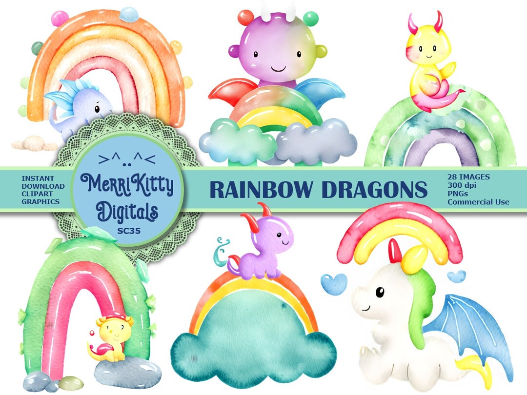 Rainbow Dragons Clipart SC35 28 Rainbow Dragon Graphic Images Instant ...