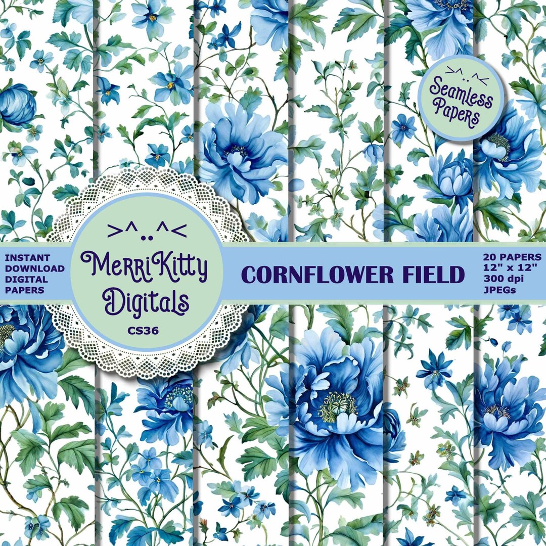 Blue Flower Seamless Digital Papers CS36 20 12x12 Blue Floral Patterns ...