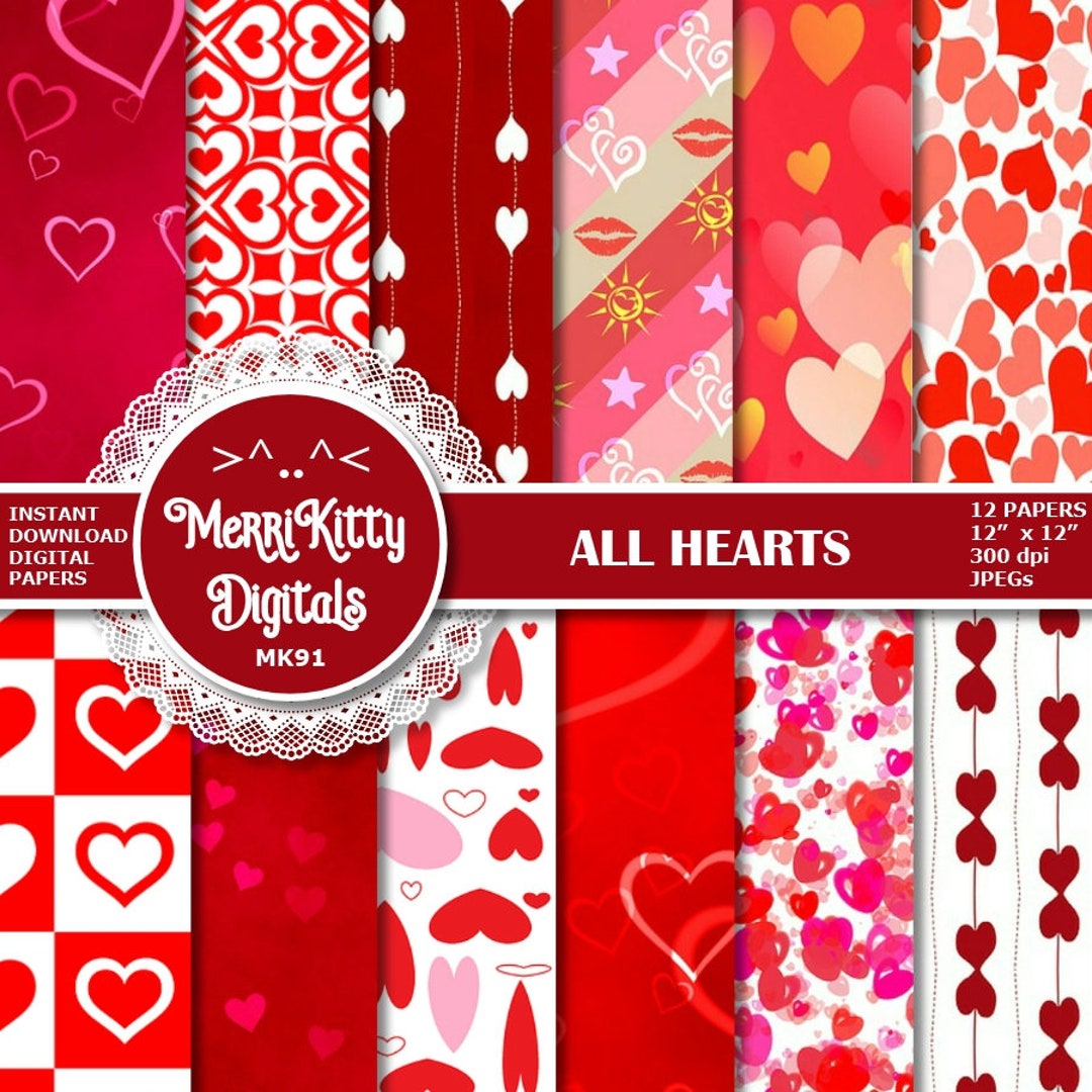 All Hearts Digital Papers MK91 Instant Download Digital Scrapbook Pack ...