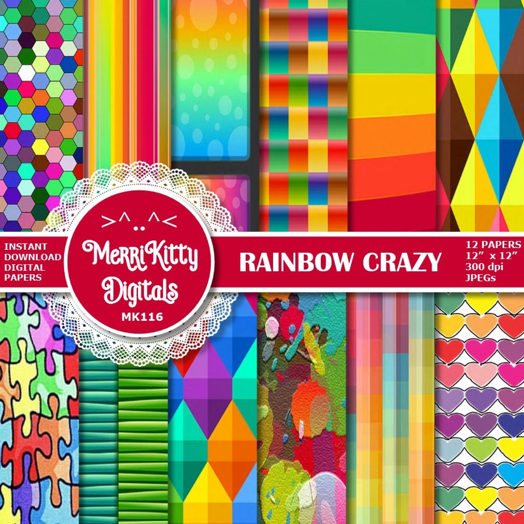 Rainbow Crazy Digital Papers MK116 Instant Download Digital Scrapbook ...