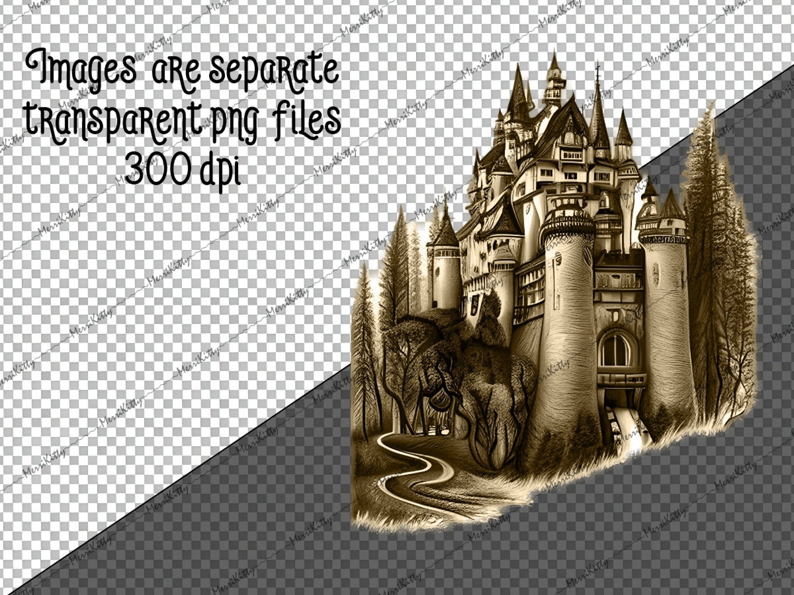 Sepia Castles Clipart SC7 30 Castle Graphic Images Instant Download ...