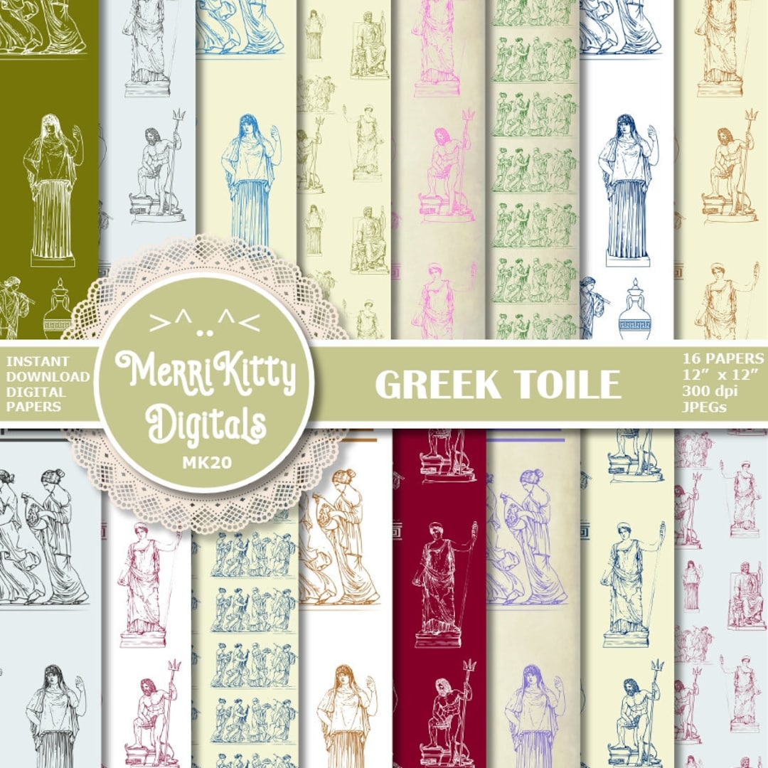 Greek Toile Digital Papers MK20 Instant Download Digital Scrapbook ...