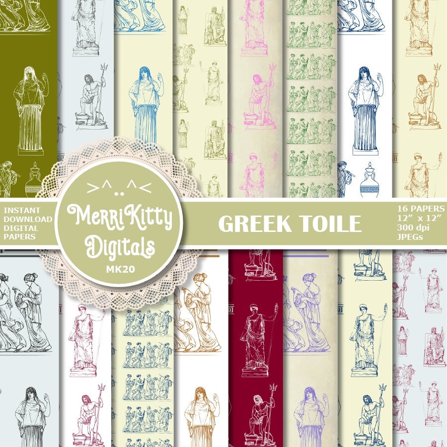 Greek Toile Digital Papers MK20 Instant Download Digital Scrapbook ...