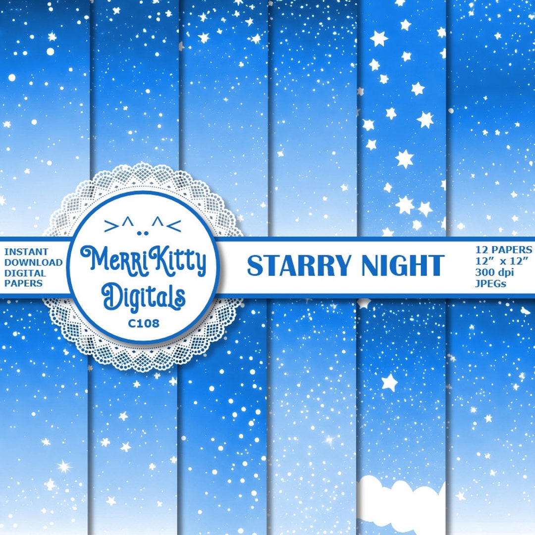 Blue & White Stars Digital Papers C108 INSTANT Download Digital ...