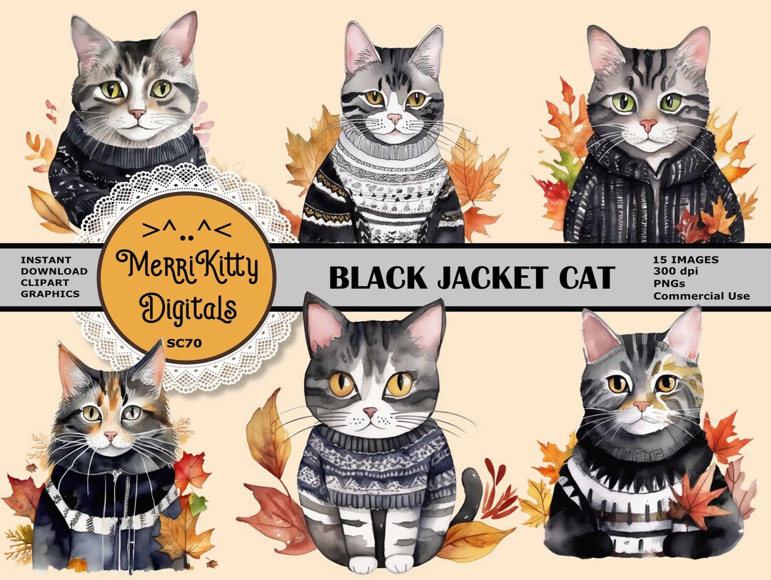 Fall Cat Clipart SC70 15 Cute Cat Graphic Images Instant Download ...