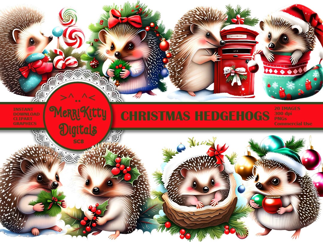 Christmas Hedgehogs Clipart SC8 20 Christmas Graphic Images Xmas ...