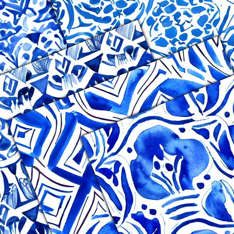 Blue Watercolor Damask Digital Papers C23 INSTANT Download Digital ...