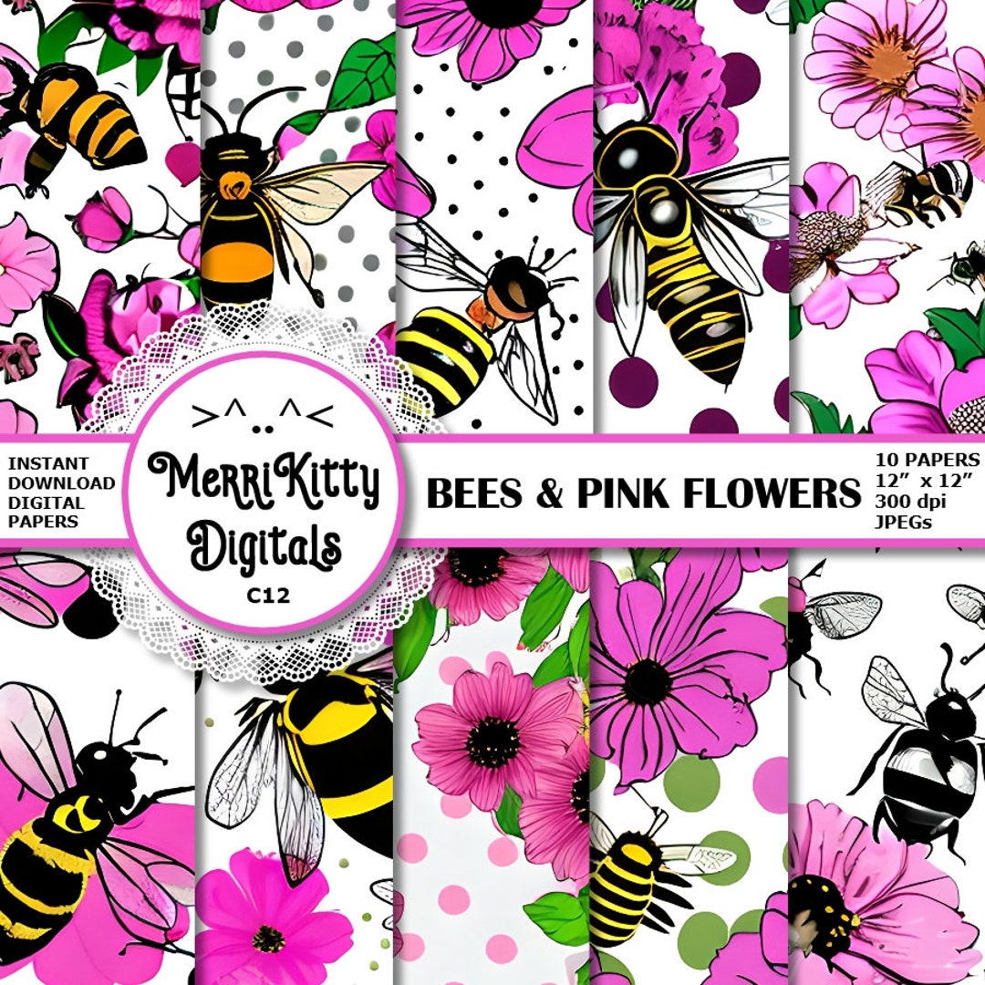 Bee Digital Papers C12 INSTANT Download Pretty Floral Digital Scrapbook ...