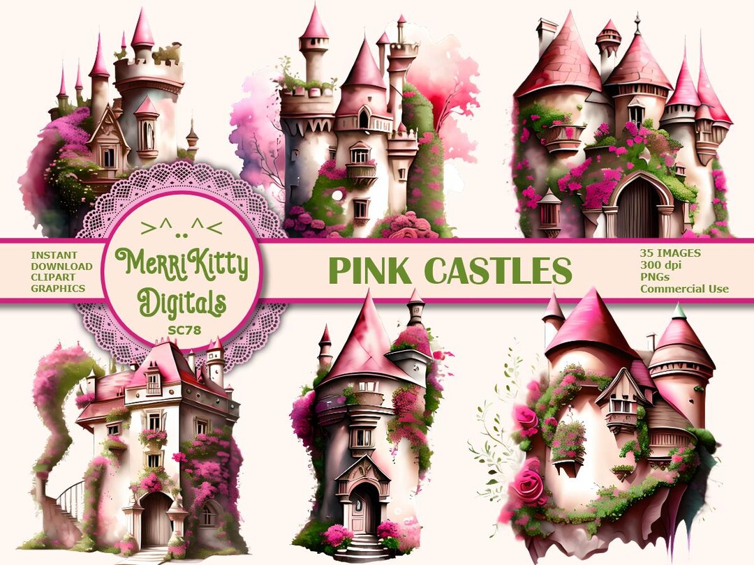 Pink Castles Clipart SC78 35 Castle Graphic Images Instant Download ...