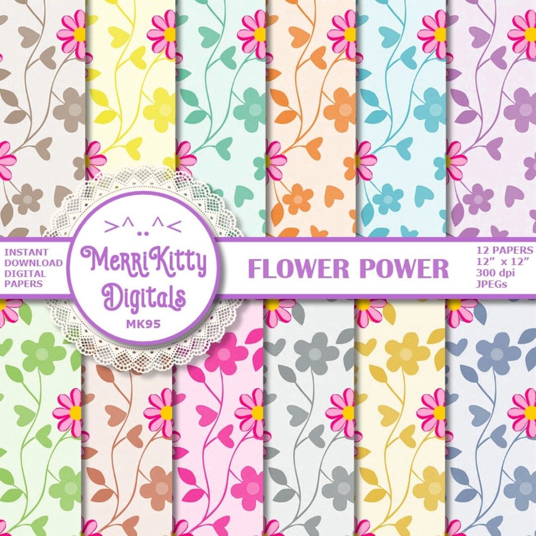 Flower Power Digital Papers MK95 Instant Download Digital Scrapbook ...