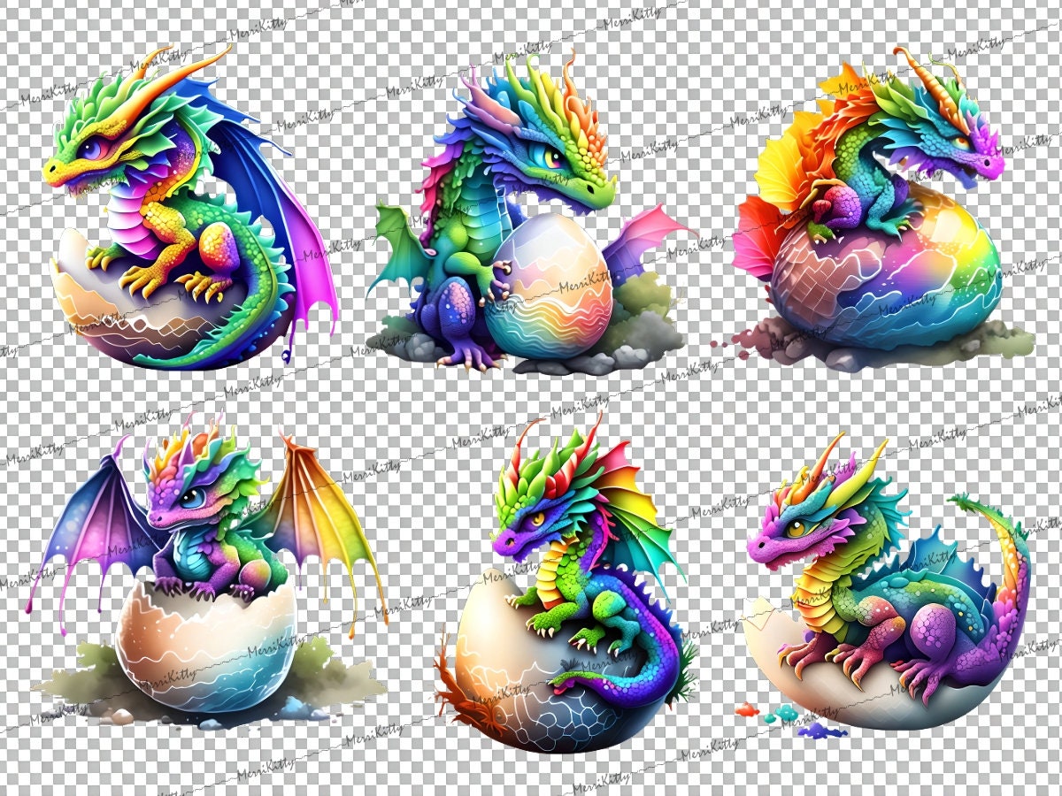 Rainbow Egg Dragon Clipart SC2 18 Rainbow Dragon Graphic Images Instant ...